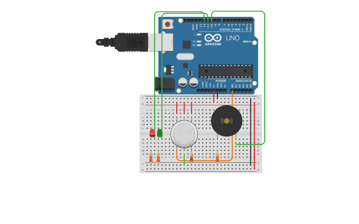 Circuit design Smoke Detector - Tinkercad