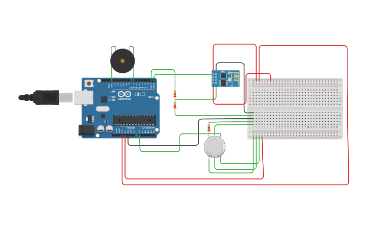 Circuit design Smoke detector - Tinkercad