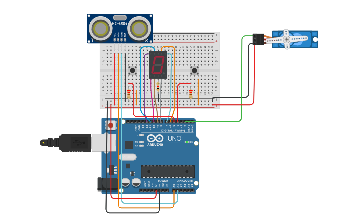 Circuit design Proyecto contador parking | Tinkercad