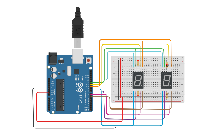 Circuit design Copy of 7-segment LED display - Tinkercad Circuit design Copy of 7-segment LED display - Tinkercad
