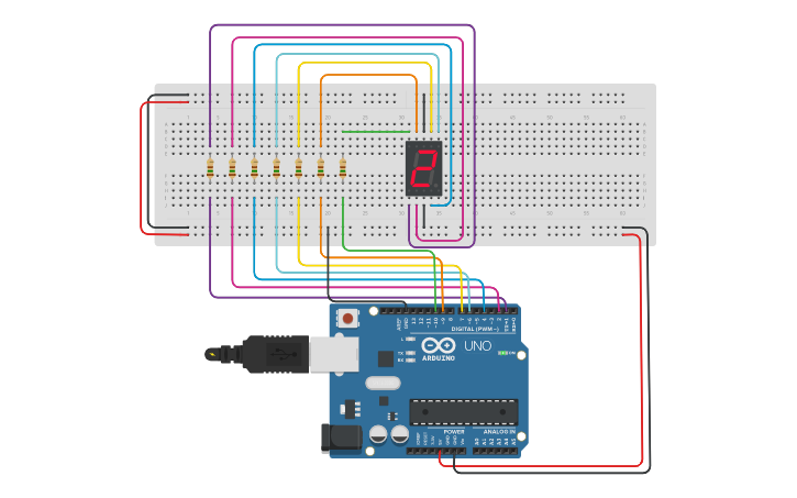 Circuit design Arduino e dispaly 7 segmenti - Tinkercad