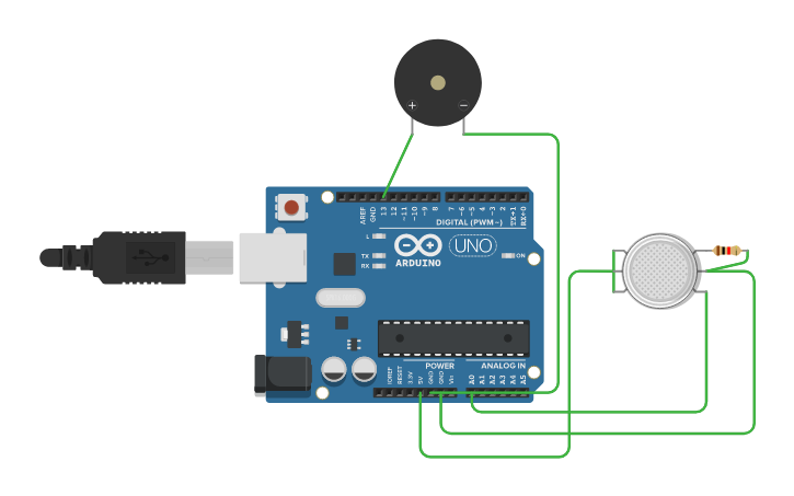 Circuit design Gas Leakage Detector - Tinkercad