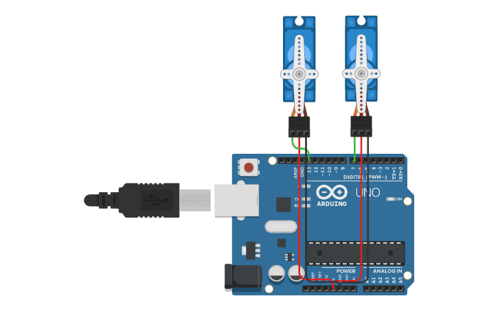 Circuit design 2 servos - Tinkercad