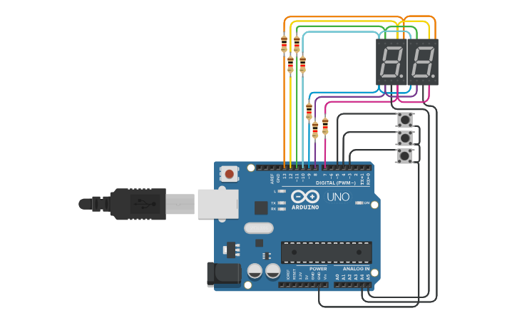 Circuit design 2 7 segments Displays - Tinkercad