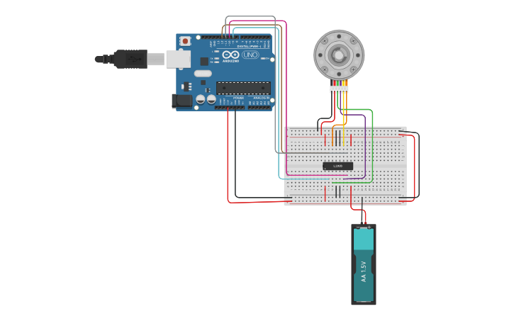 Circuit design Motor PAP con el Circuito Integrado L293D | Tinkercad Circuit design Motor PAP con el Circuito Integrado L293D | Tinkercad