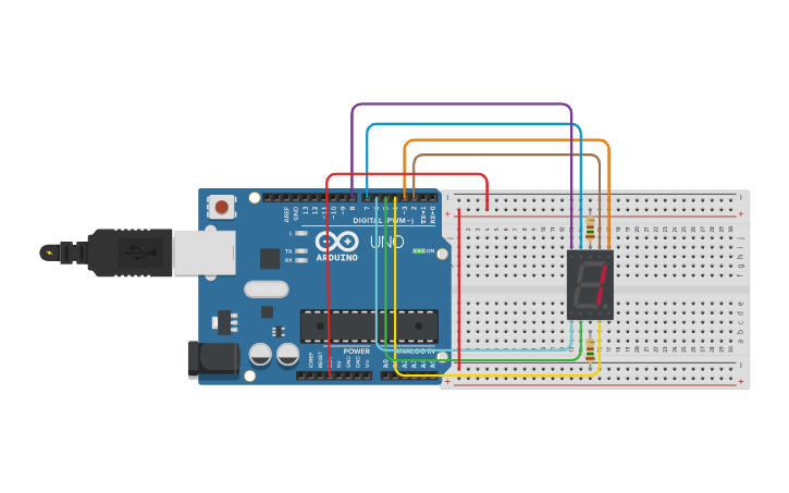 Circuit design simple 7 segment display with arduino - Tinkercad
