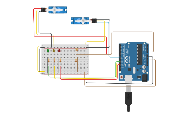 Circuit design amanda shafira_sensor cahaya motor dan led | Tinkercad