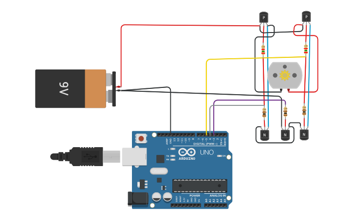 Circuit design H bridge DC Motor | Tinkercad