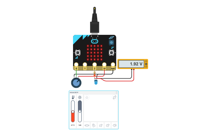 Circuit design Micro:bit LED light starter + multimeter - Tinkercad