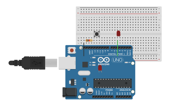 Circuit design Encender LED con Botón Pulsador - Tinkercad