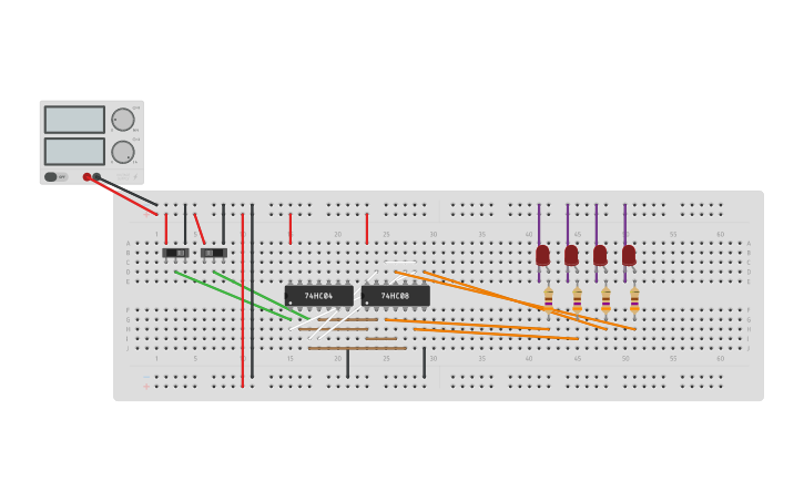 Circuit design 2 to 4 line decoder | Tinkercad