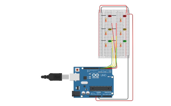 Circuit design Copy of Atividade 05 - Semáforo com Arduino - Parte 1 - Tinkercad