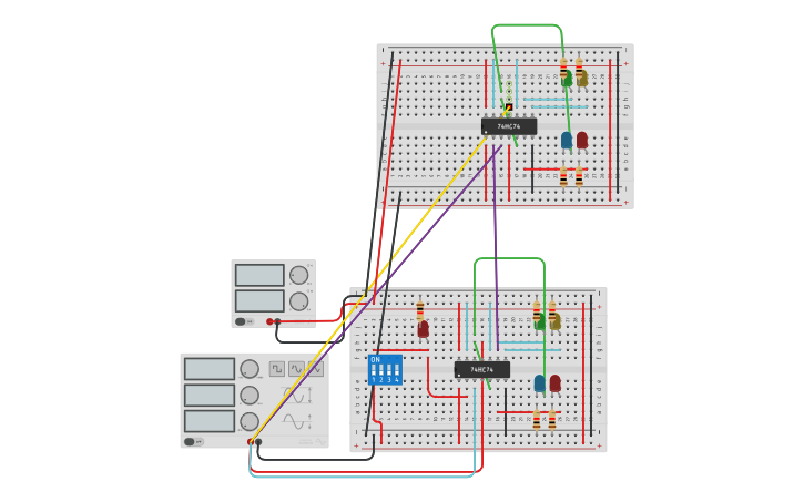 Circuit design Registros de corrimiento Flip-Flop-D - Tinkercad