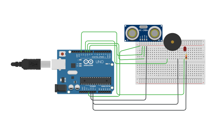 Circuit design Ultrasonic Sensor - Tinkercad