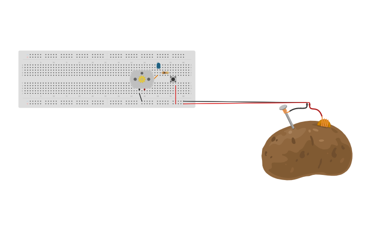 Circuit design Pila de patata con led y motor. - Tinkercad Circuit design Pila de patata con led y motor. - Tinkercad