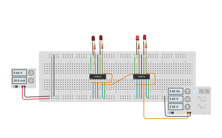 Circuit design asynchronous up counter - Tinkercad