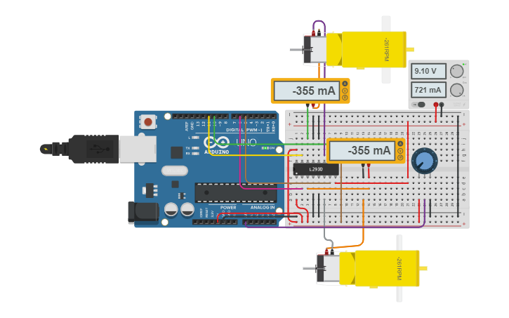 Circuit design 4.4.5.a.Control of 2 DC Motors with L293D and Pot ...