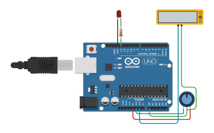 Circuit design Meranie napätia pomocou A/D prevodníka s Arduino - Tinkercad