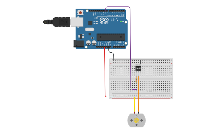 Circuit design DC-motor simulation - tip120 - Tinkercad