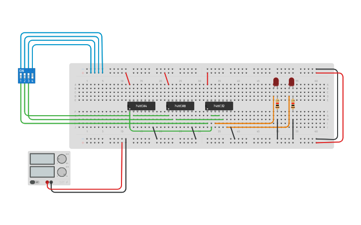 Circuit design 4x2 encoder - Tinkercad
