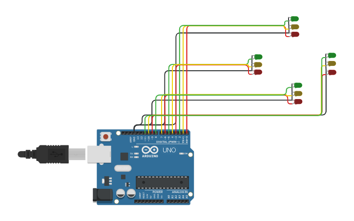 Circuit design 4 Way Traffic Signal System - Tinkercad