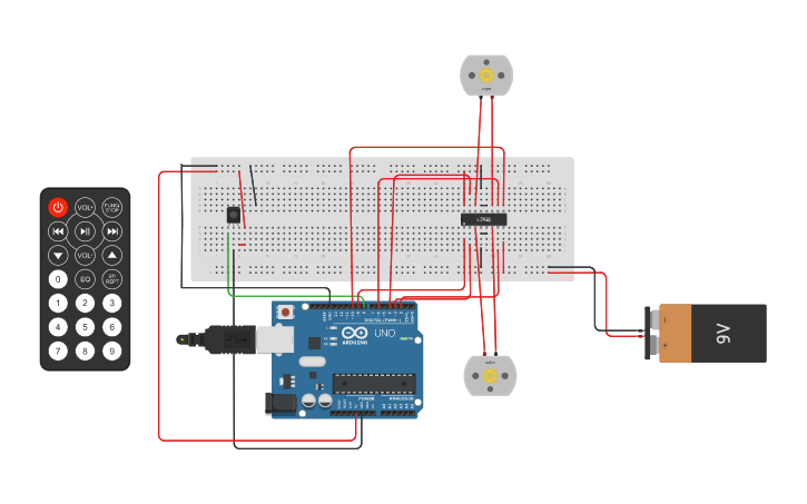 Circuit design CONTROL DC MOTOR WITH REMOTE CONTROL | Tinkercad