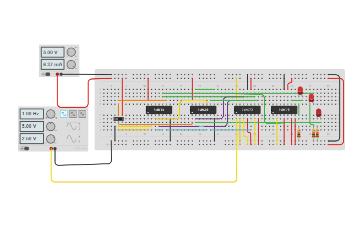 Circuit design asynchronous counter - Tinkercad