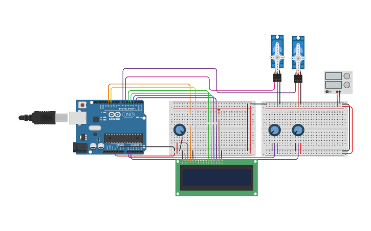 Circuit design Acionamento 2 servos - Tinkercad