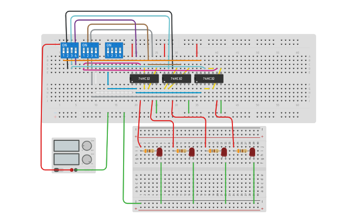 Circuit design Conversor Decimal Binário | Tinkercad