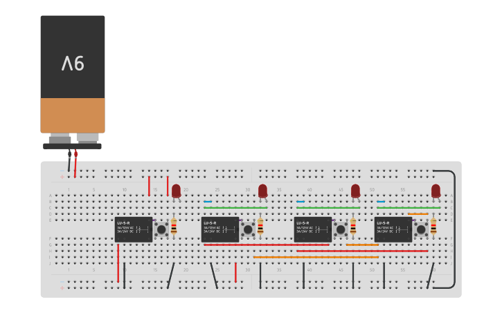 Circuit design Interlock 3 lampu | Tinkercad