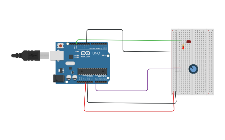 Circuit Design Control Brightness Of Led Using Potentiometer Tinkercad