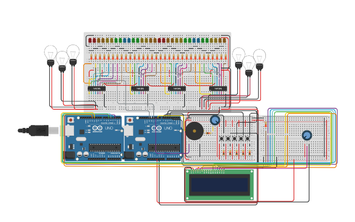 Circuit design Copy of Copy of 32 LEDs flashing using 74HC595 | Tinkercad