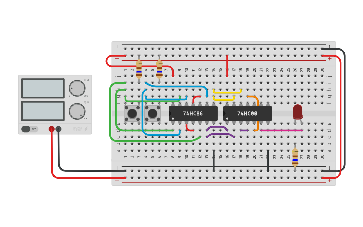 Circuit design Sumador de dos binarios - Tinkercad