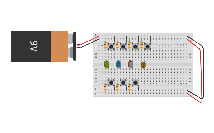 Circuit design Circuito 7 Leds y 7 Pulsadores. | Tinkercad