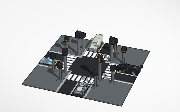 3d Design Carrefour Avec 4 Feux Tricolores Et 8 Feux Piétons Tinkercad