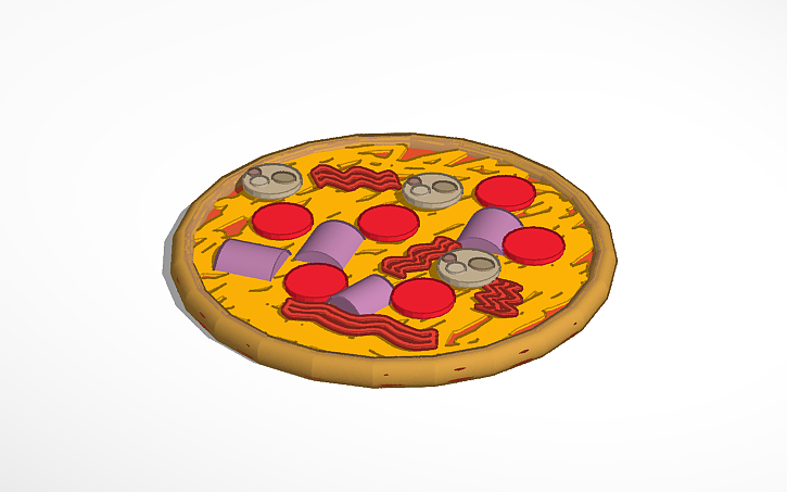 3D design Peperoni, red onion, bacon, and sausage, pizza | Tinkercad