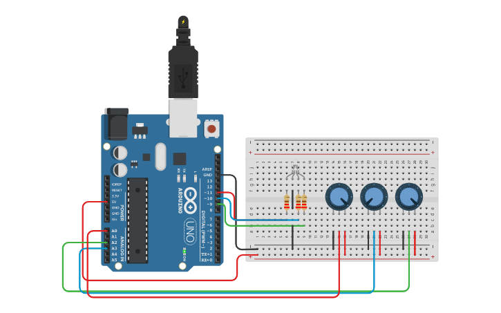 Circuit design Led RGB y potenciometró - Tinkercad