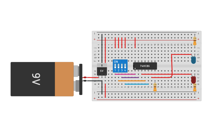 Circuit design Accensione led con doppia porta EX-OR - Tinkercad