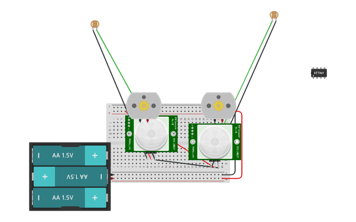 Circuit design light and motion seeking - Tinkercad