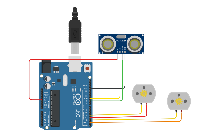 Circuit design Autonomus car obstacle detection - Tinkercad