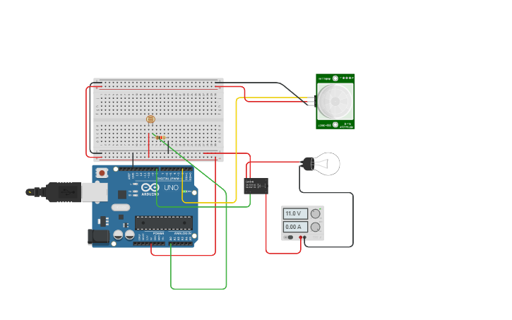 Circuit design AUTOMATIC ROOM LIGHTING SYSTEM - Tinkercad