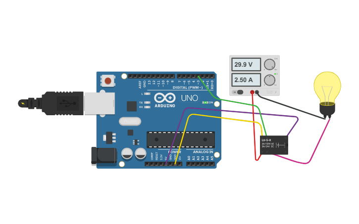 Circuit design Control a 220v bulb using relay | Tinkercad