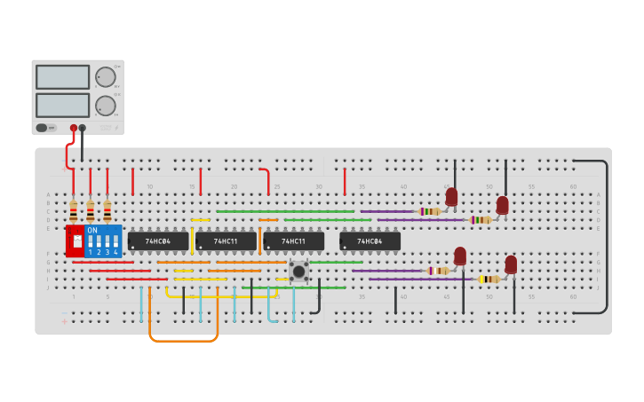 Circuit design Experiment3:2-to-4 line Decoder - Tinkercad