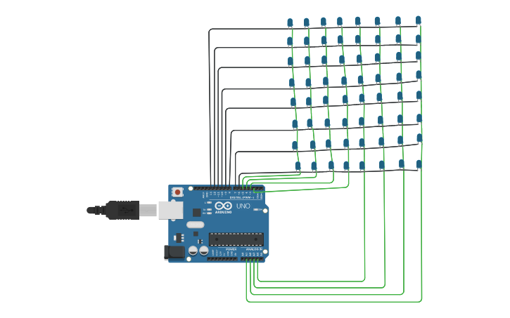 Circuit design 8X8 led matix - Tinkercad