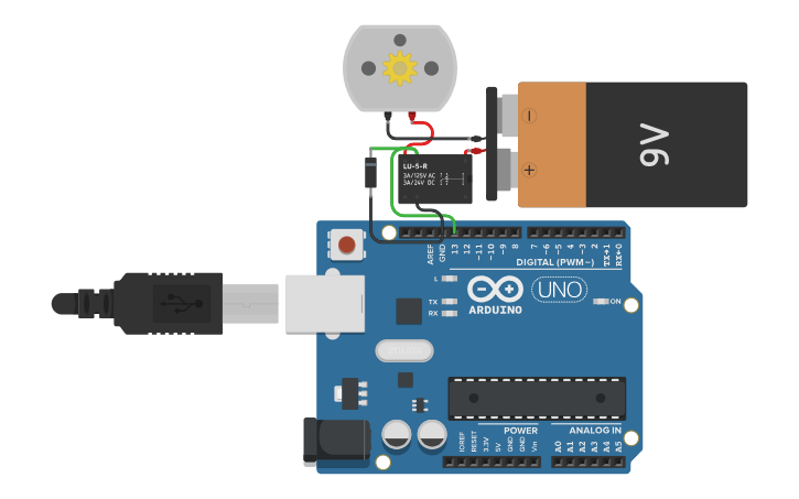 Circuit design DC with Relay - Tinkercad