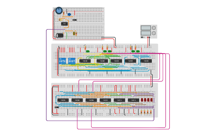 Circuit design 4-bit Register And 4-bit Adder | Tinkercad