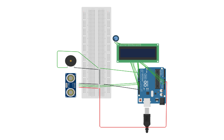 Circuit design Obstacle Detection & Alarm - Tinkercad