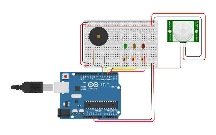 Circuit design Sensor de Movimiento con Alarma - Tinkercad