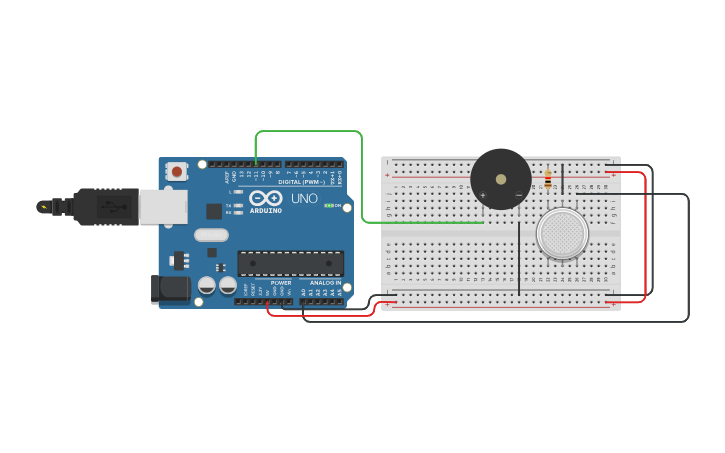 Circuit design sensor de gas y sonido | Tinkercad