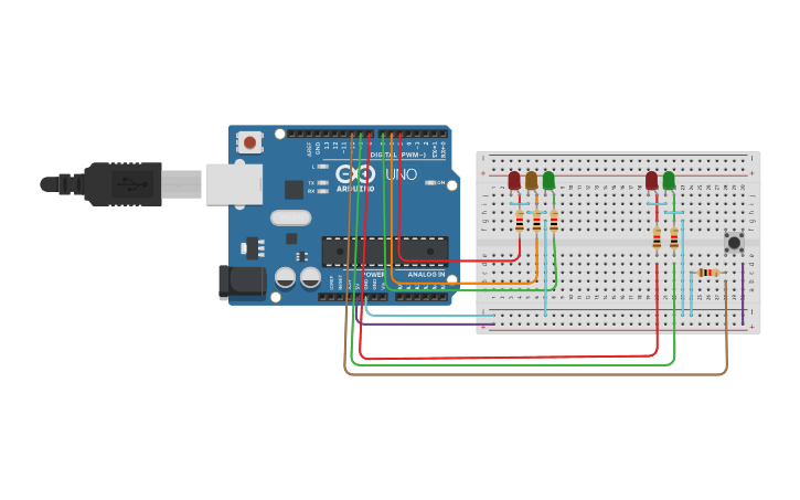 Circuit design Projeto Semáforo Interativo para pedestres Arduino aula de PDME - Tinkercad